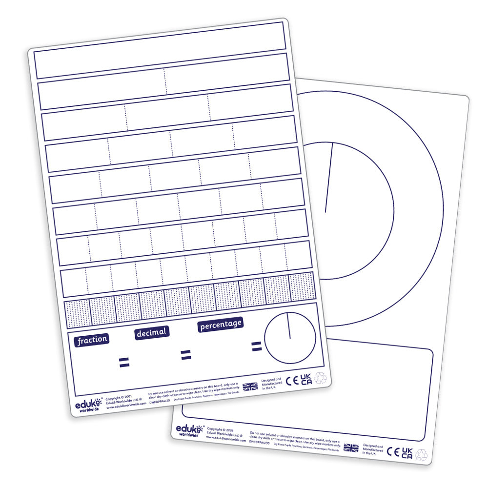 Dry Erase Pupils A4 Fractions, Decimals, Percentage, Pie Boards (Pack ...